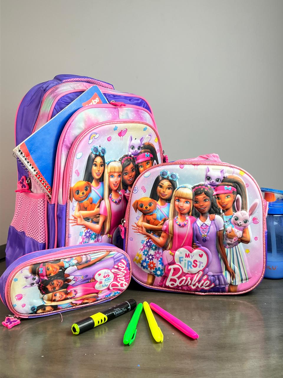 COMBO ESCOLAR BARBIE Y AMIGAS LILA/ROSA – Moda Brava Bolsas